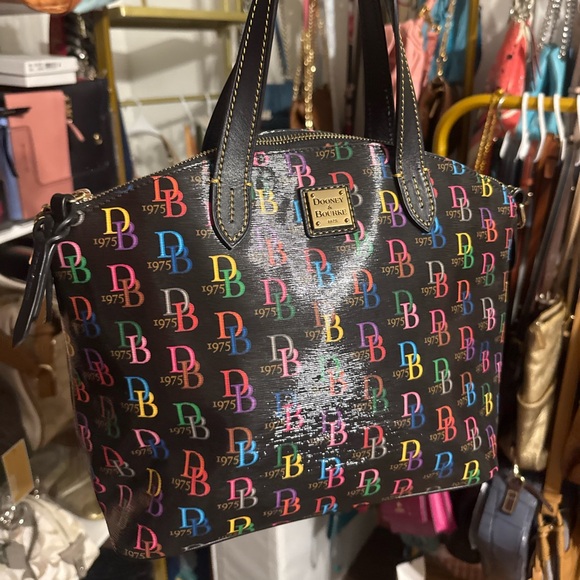 Dooney & Bourke | Bags | Dooney Bourke Black Multicolor Logo Tote ...